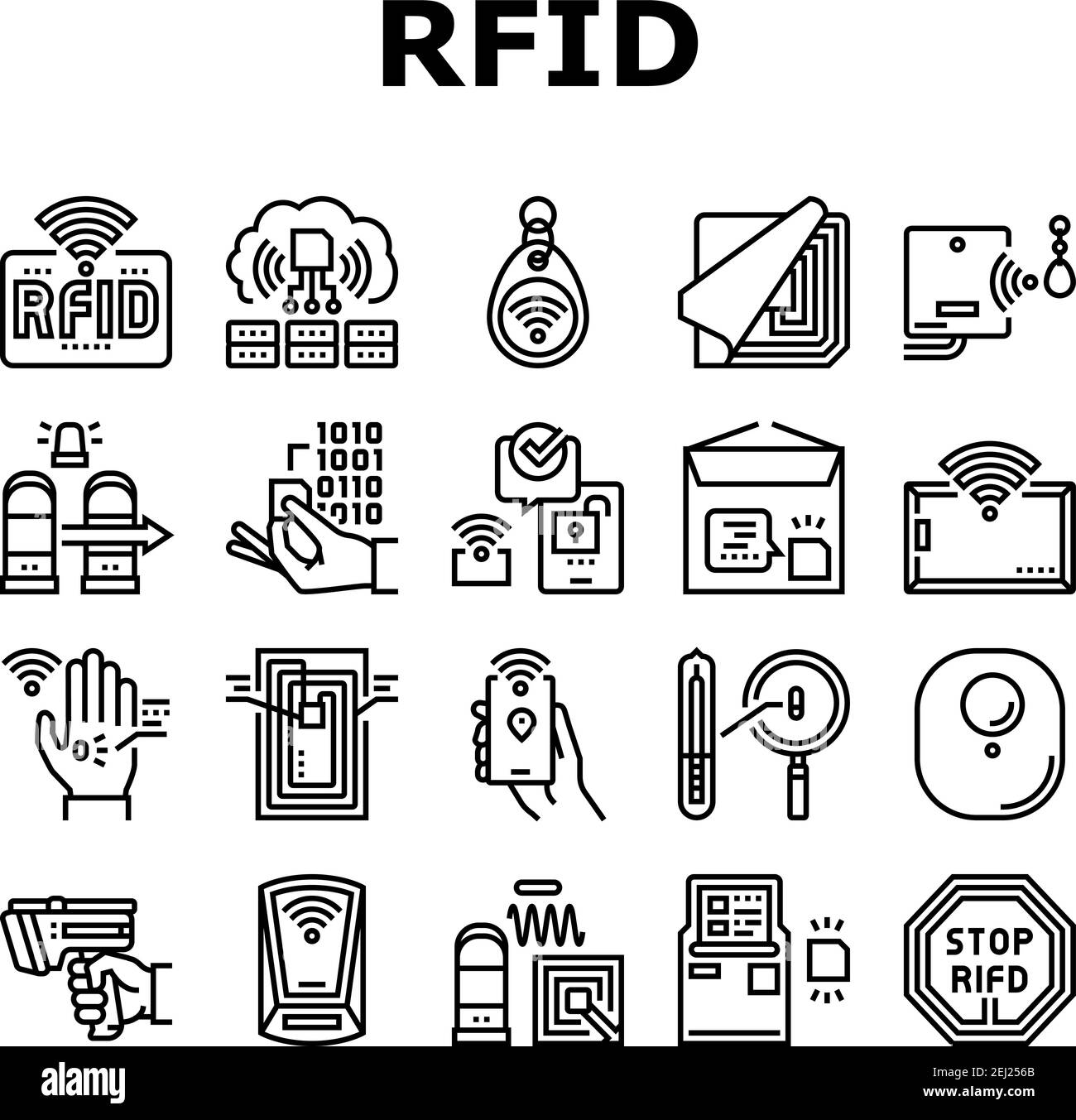 Rfid Chip Technology Collection Icons Set Vector Stock Vector Image ...