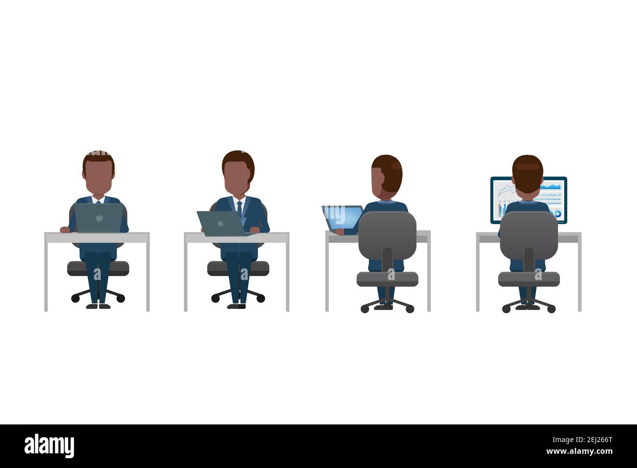 Set of office workers with computer notebook flat design vector ...