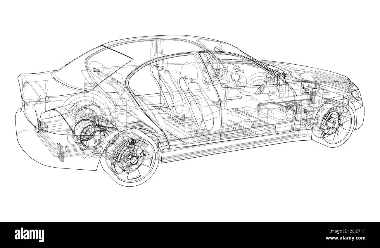 Electric Car With Chassis. Vector rendering of 3d Stock Vector Image ...