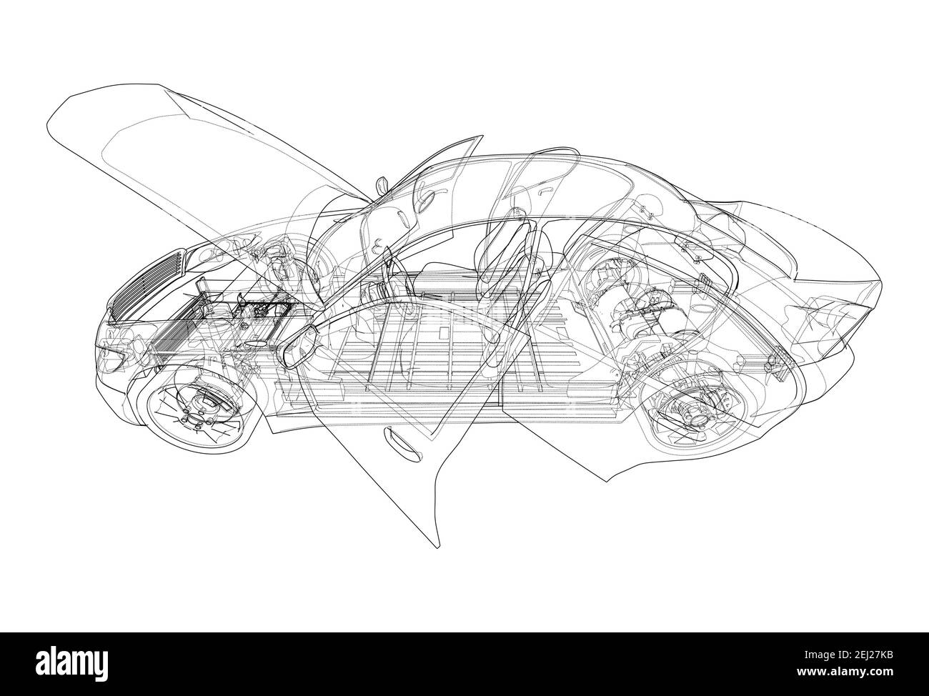 Electric Car With Chassis. Vector rendering of 3d Stock Vector Image ...