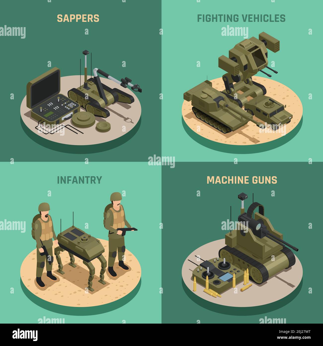 Fighting robots 2x2 design concept set of infantry sappers fighting ...