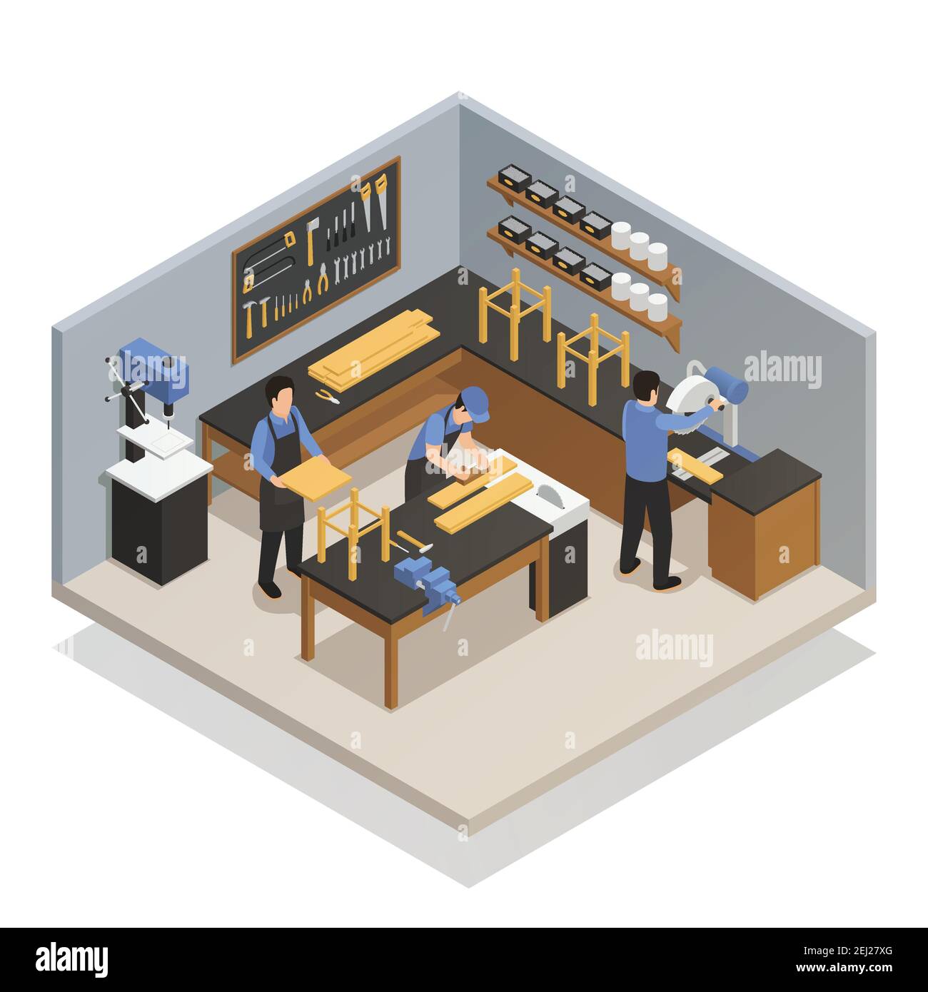 Craftsman people in atelier isometric composition with artisans at ...
