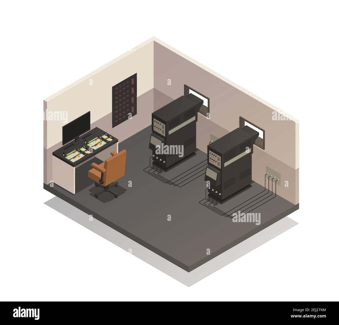 Empty cinema room for projectionist isometric composition with sound ...