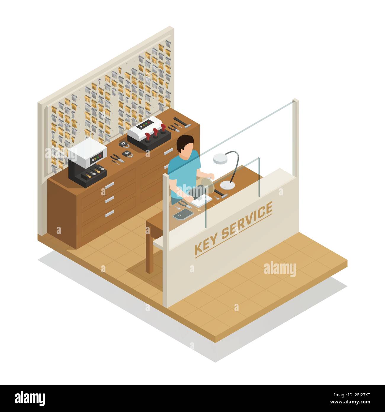 Key service isometric composition with master at working place engaged ...