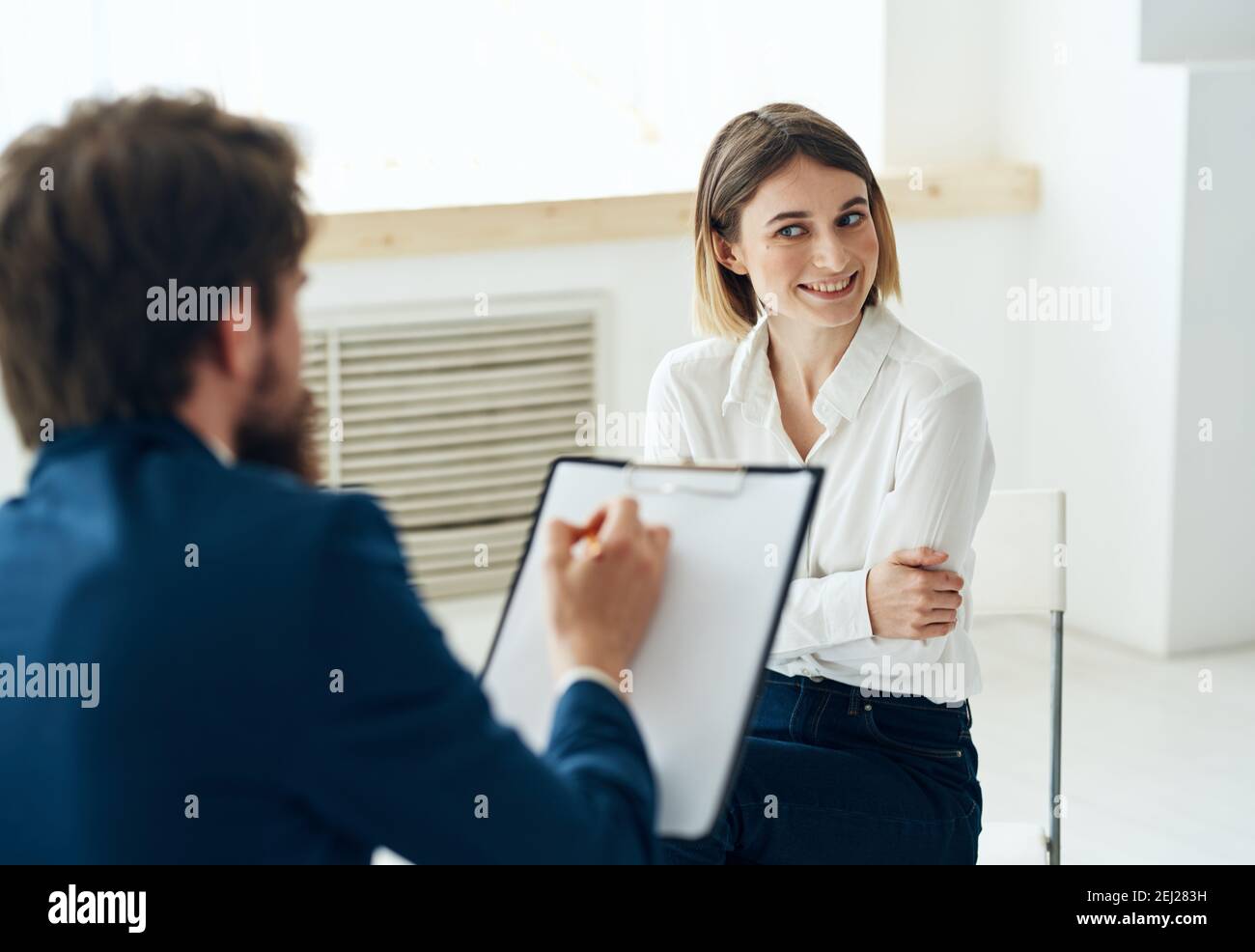 Man and woman communication consultation psychology therapy Stock Photo ...