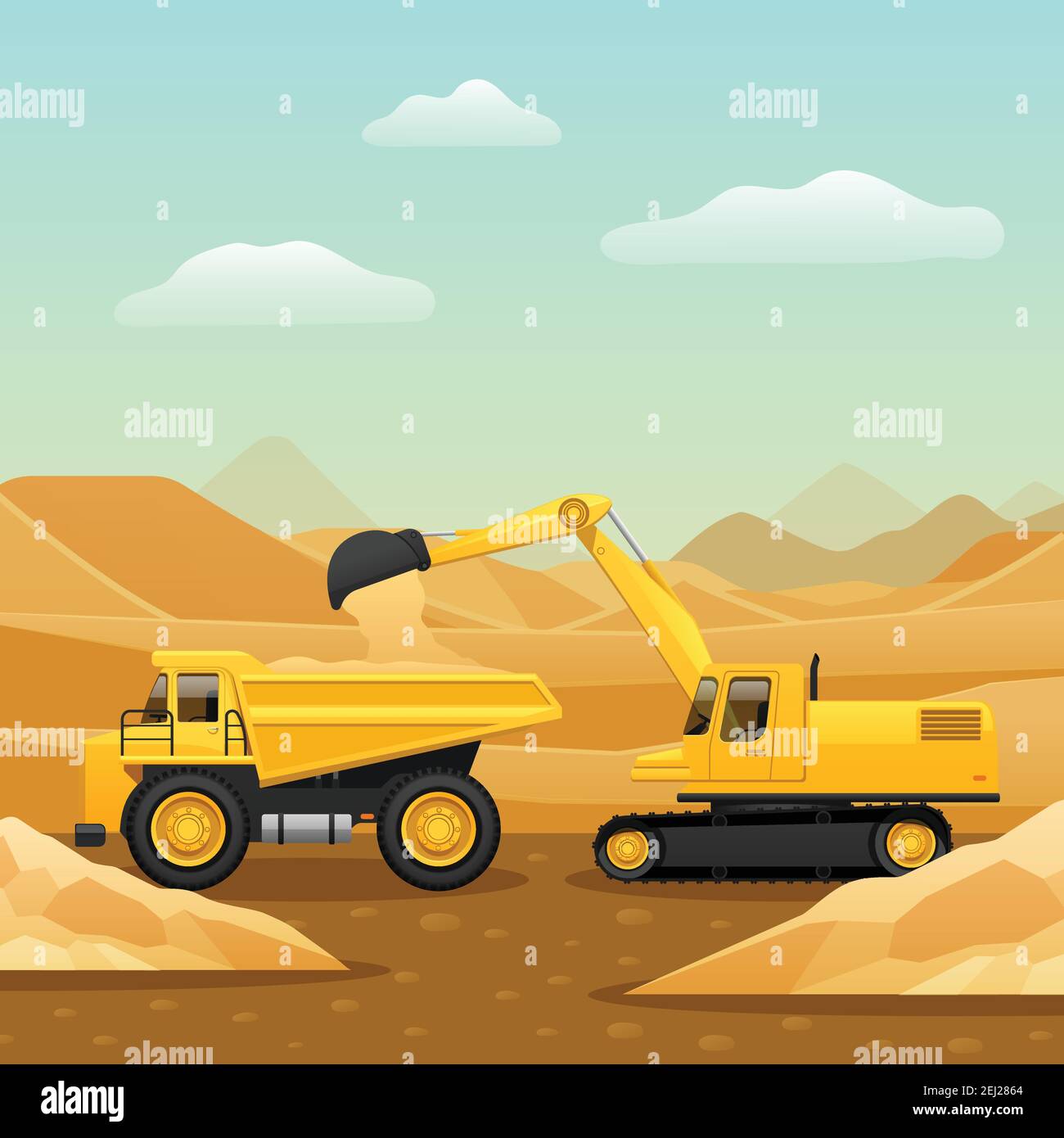 Construction machinery for ground works composition with excavator ...