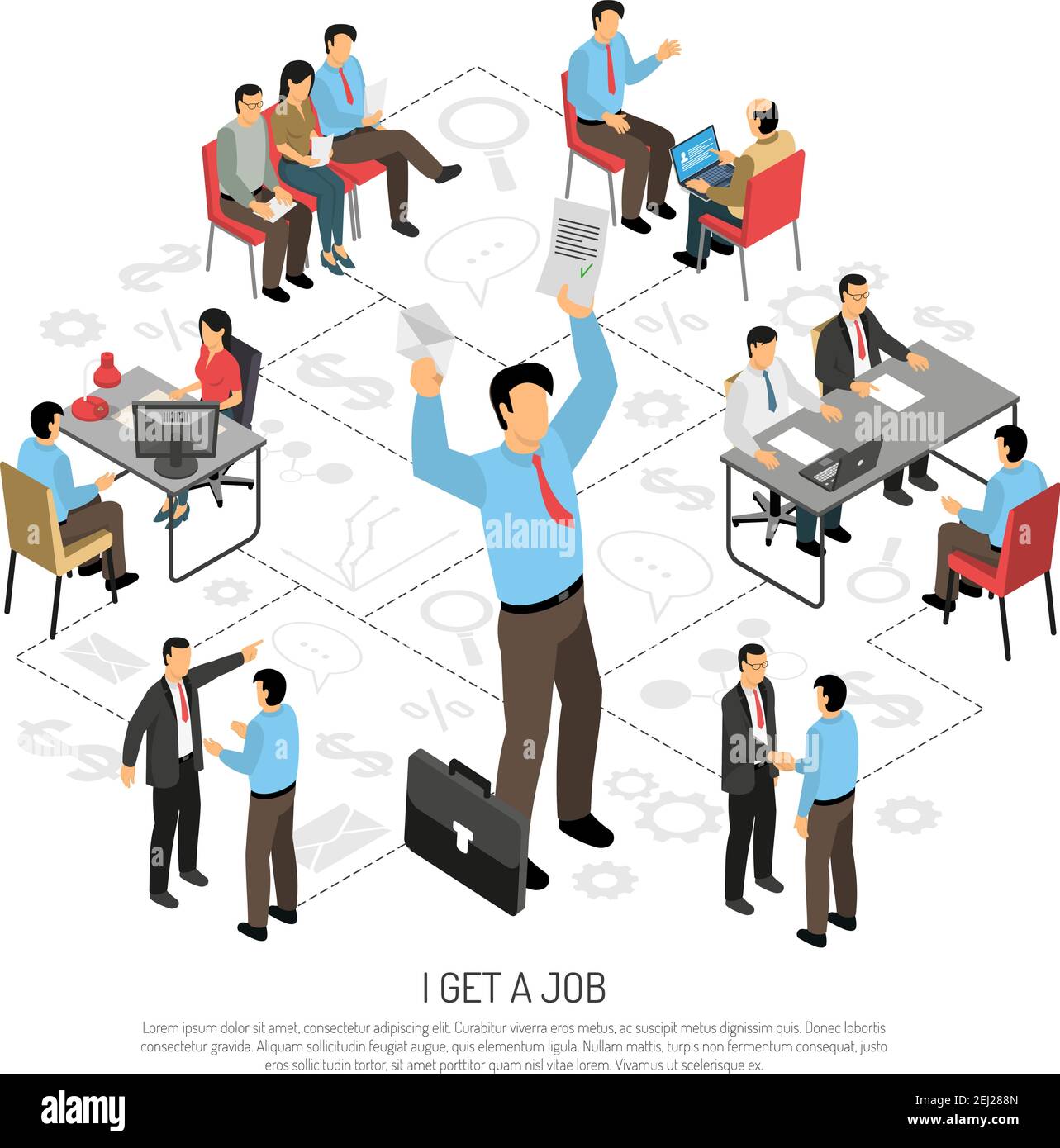 Job interview conceptual composition with images of human character ...