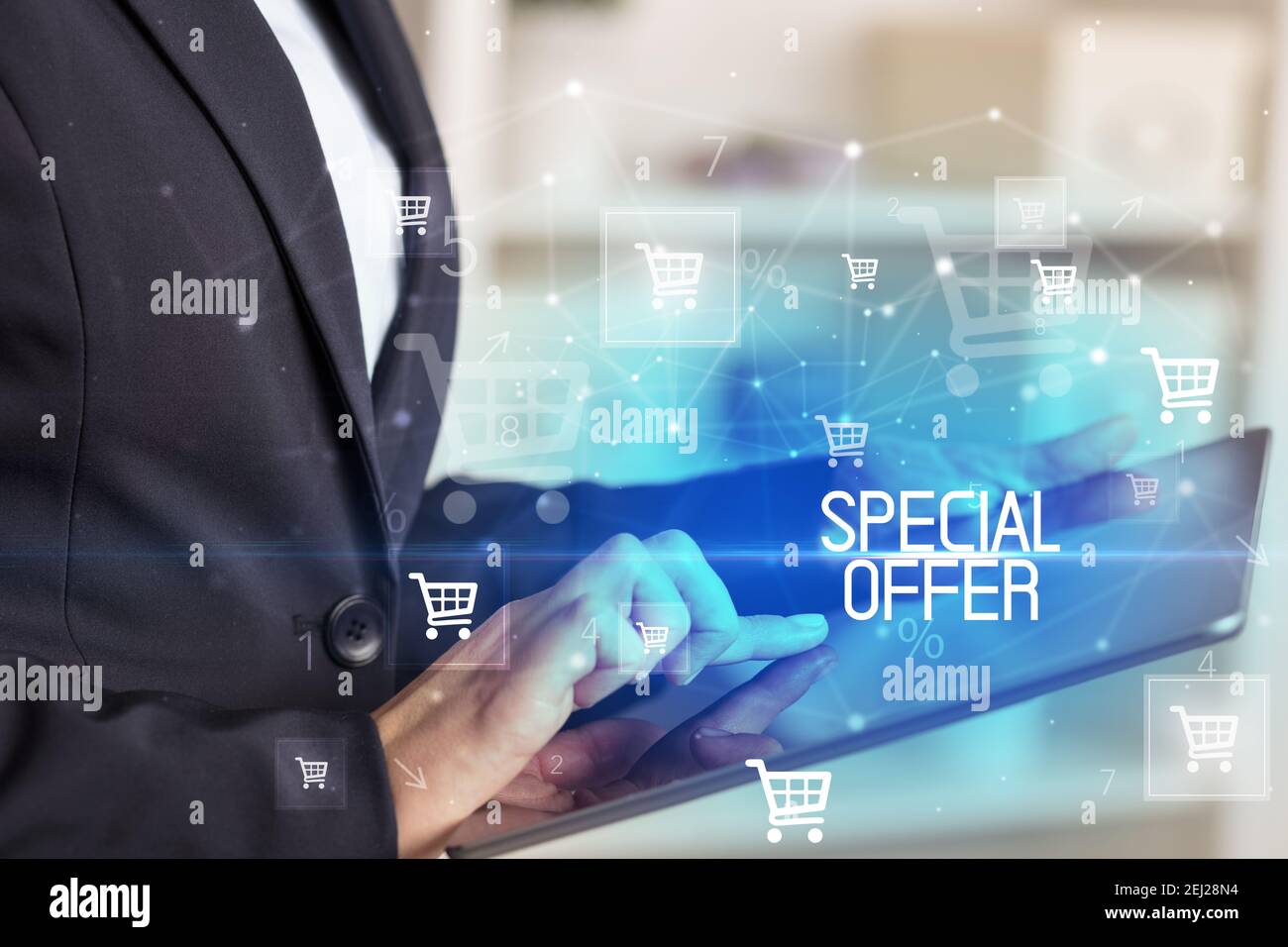 Young person makes a purchase through online shopping application with ...