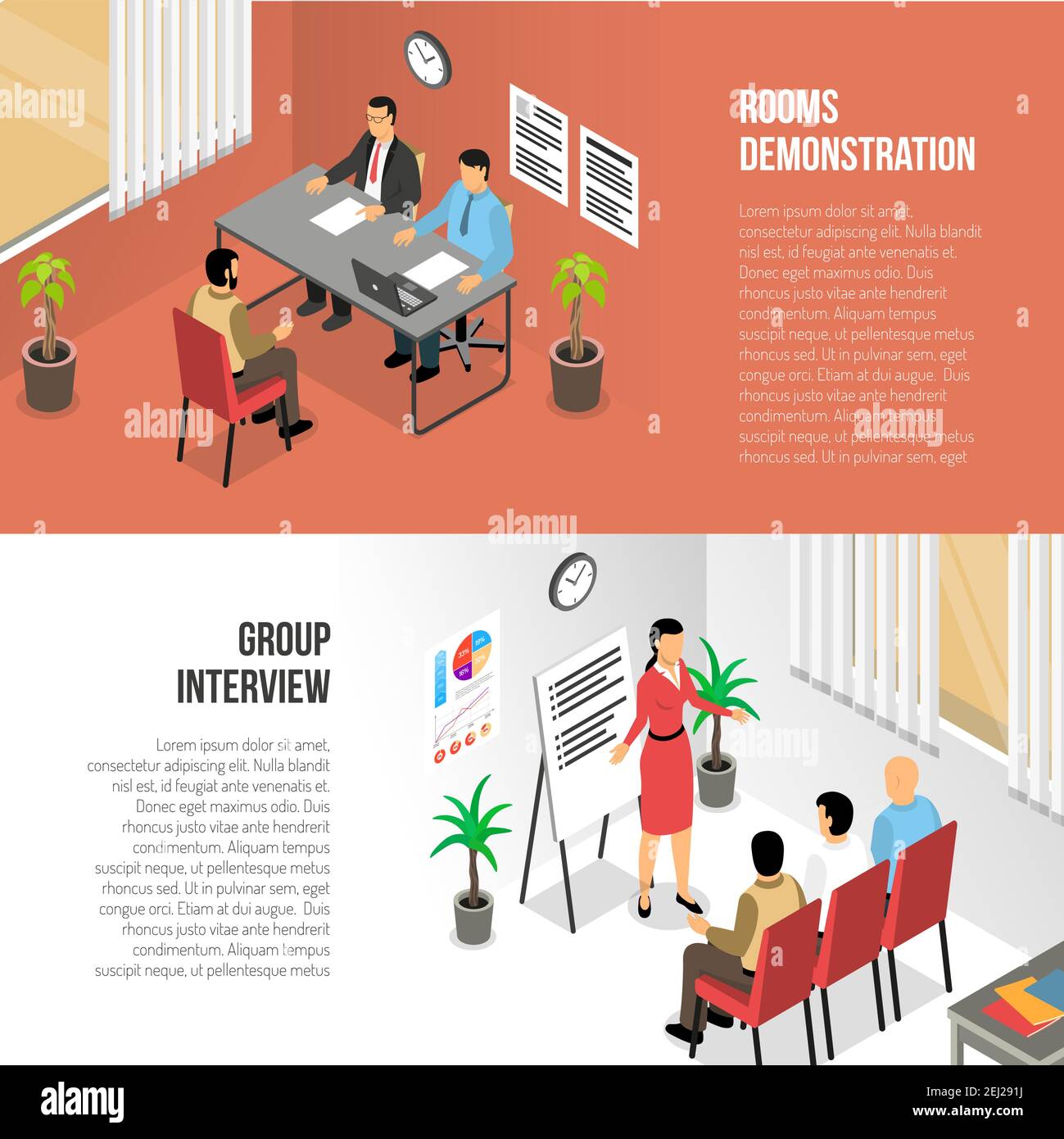 Job interview horizontal banners collection with isometric images of ...