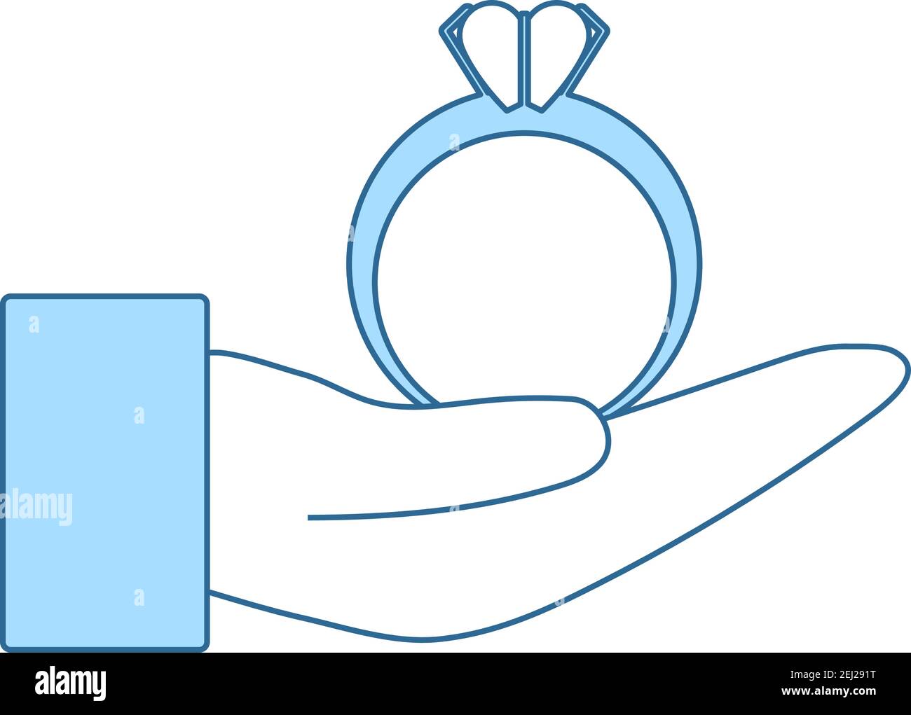 Hand Present Heart Ring Icon. Thin Line With Blue Fill Design. Vector ...