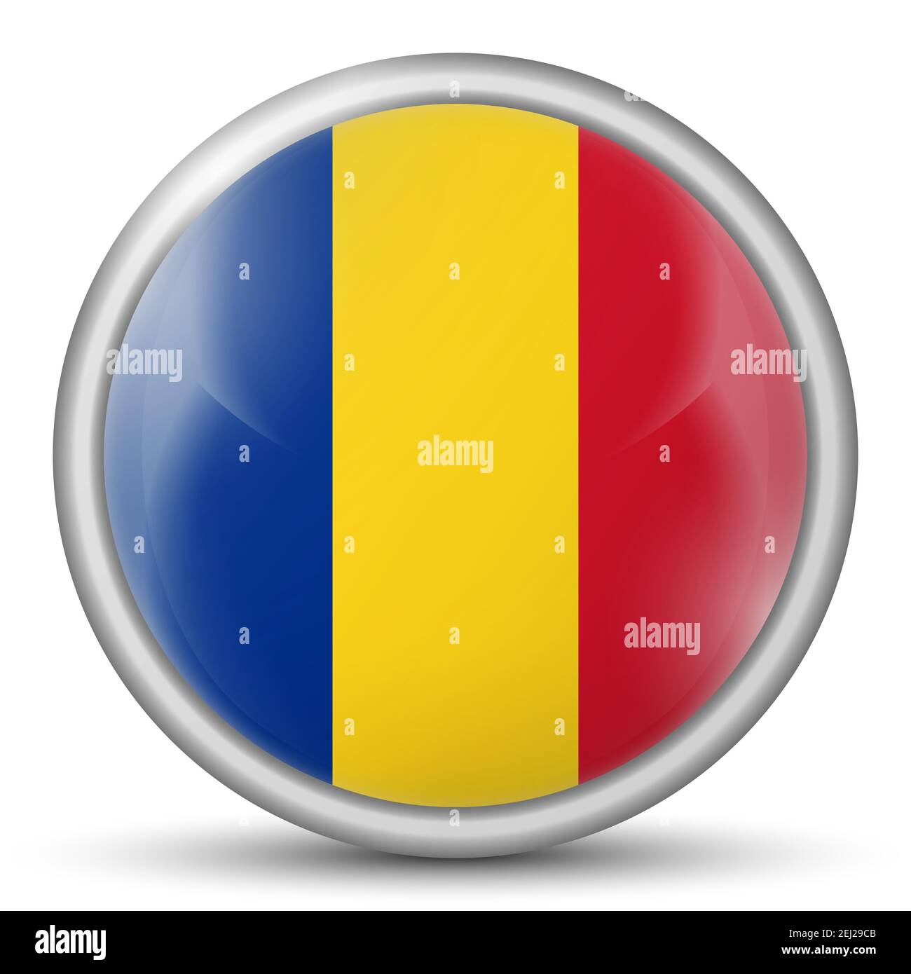 Glass light ball with flag of Romania. Round sphere, template icon ...