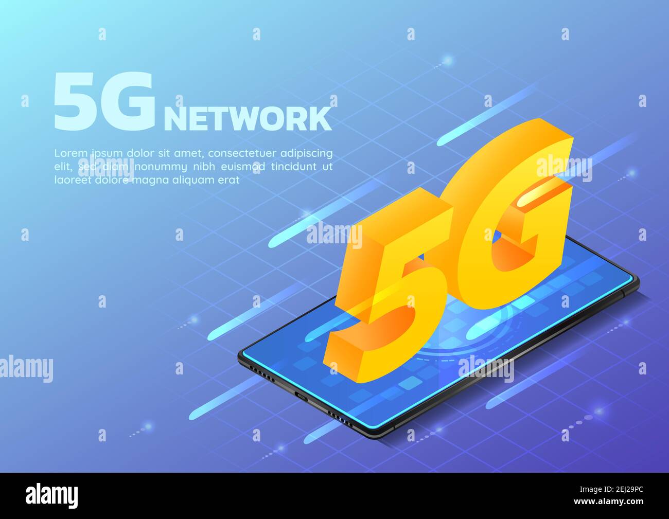 3d Isometric Web Banner Smartphone with 5G Hi Speed Internet Network ...
