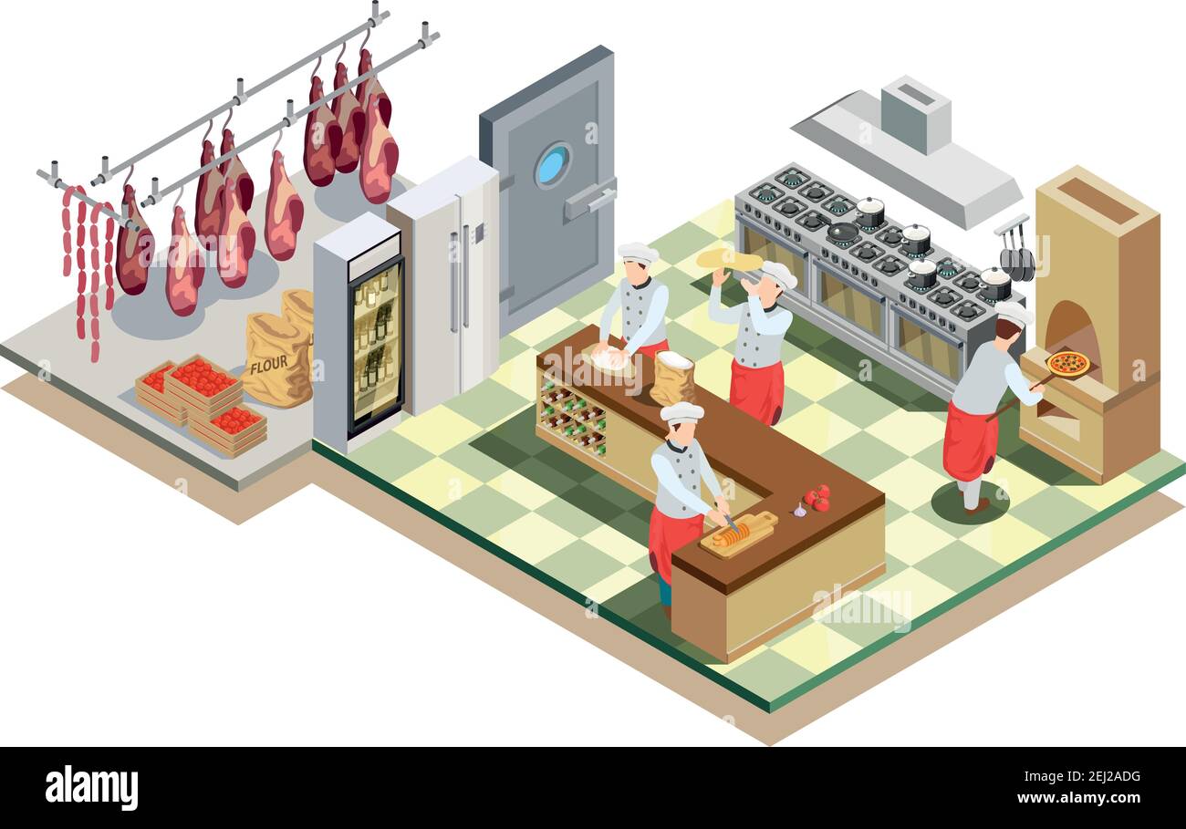 Professional cooking people chef pizzaiolo isometric people composition ...
