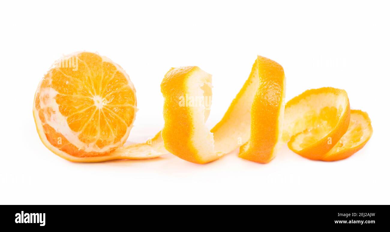 orange and orange peeled skin isolated white background Stock Photo - Alamy