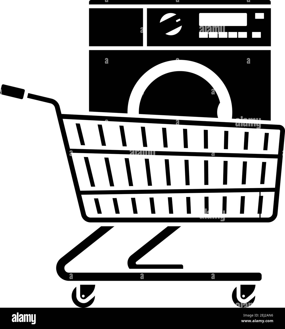Shopping Cart With Washing Machine Icon. Black Stencil Design. Vector ...
