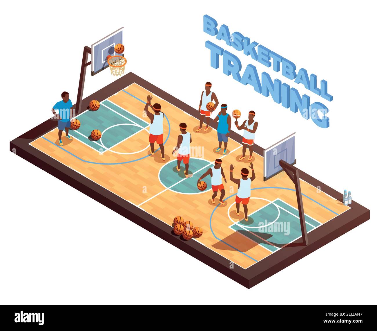 Basketball isometric composition with hardwood court and basketball ...