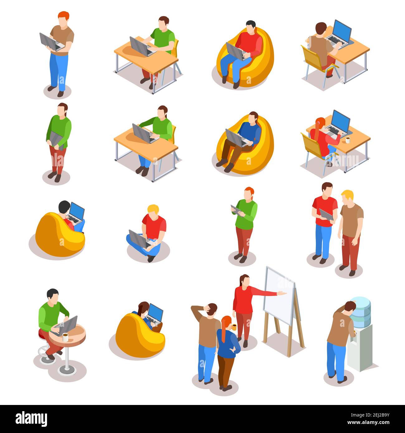 Coworking people isometric icons collection of isolated human figures ...