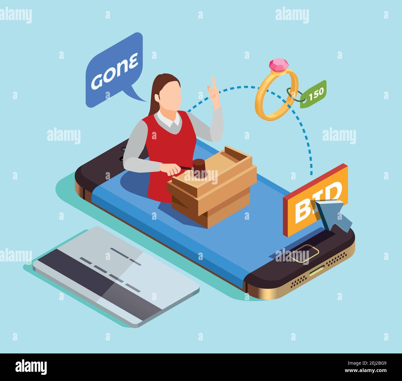 Auction isometric conceptual composition with smartphone and credit ...