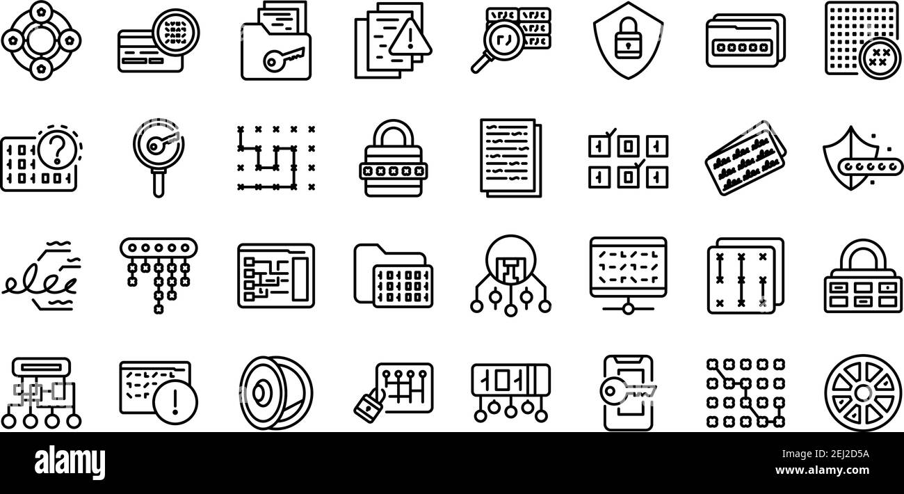 Cipher icons set. Outline set of cipher vector icons for web design ...