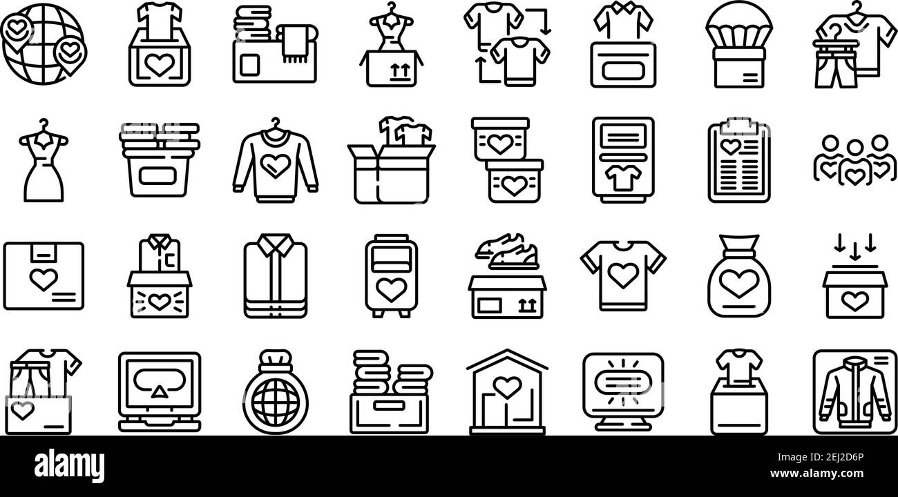 Clothes donation icons set. Outline set of clothes donation vector ...