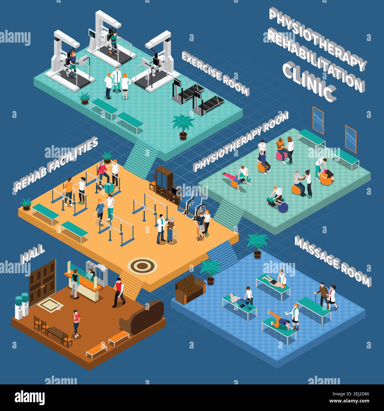 Colored Physiotherapy Rehabilitation Clinic Isometric Interior With