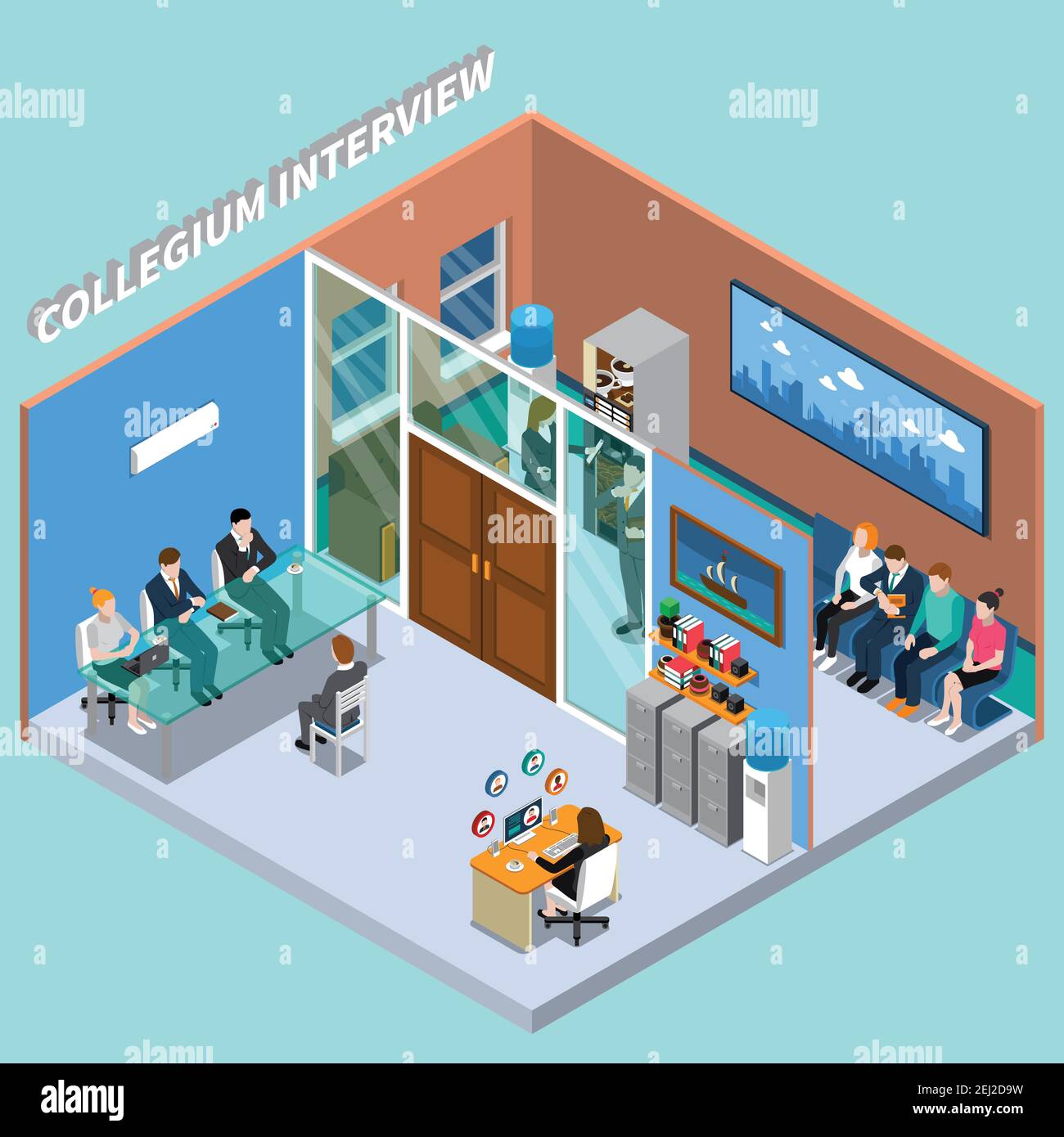 Colored recruitment hiring HR management isometric people composition ...
