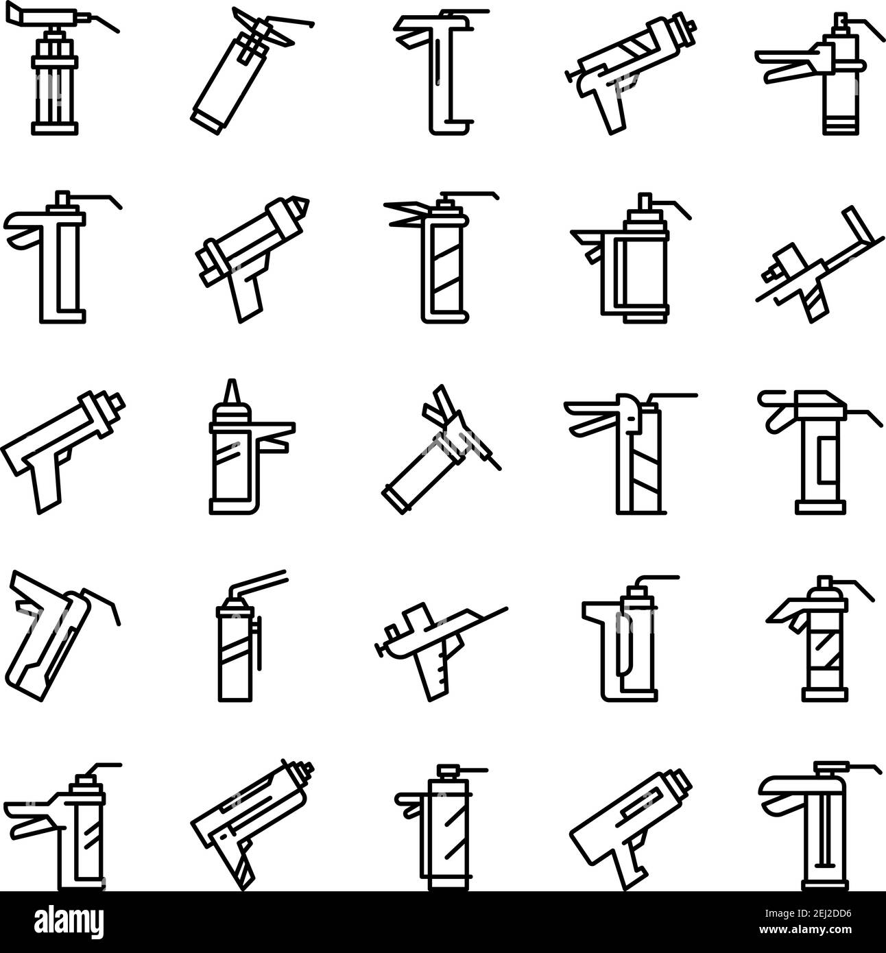 Silicone caulk gun icons set. Outline set of silicone caulk gun vector ...