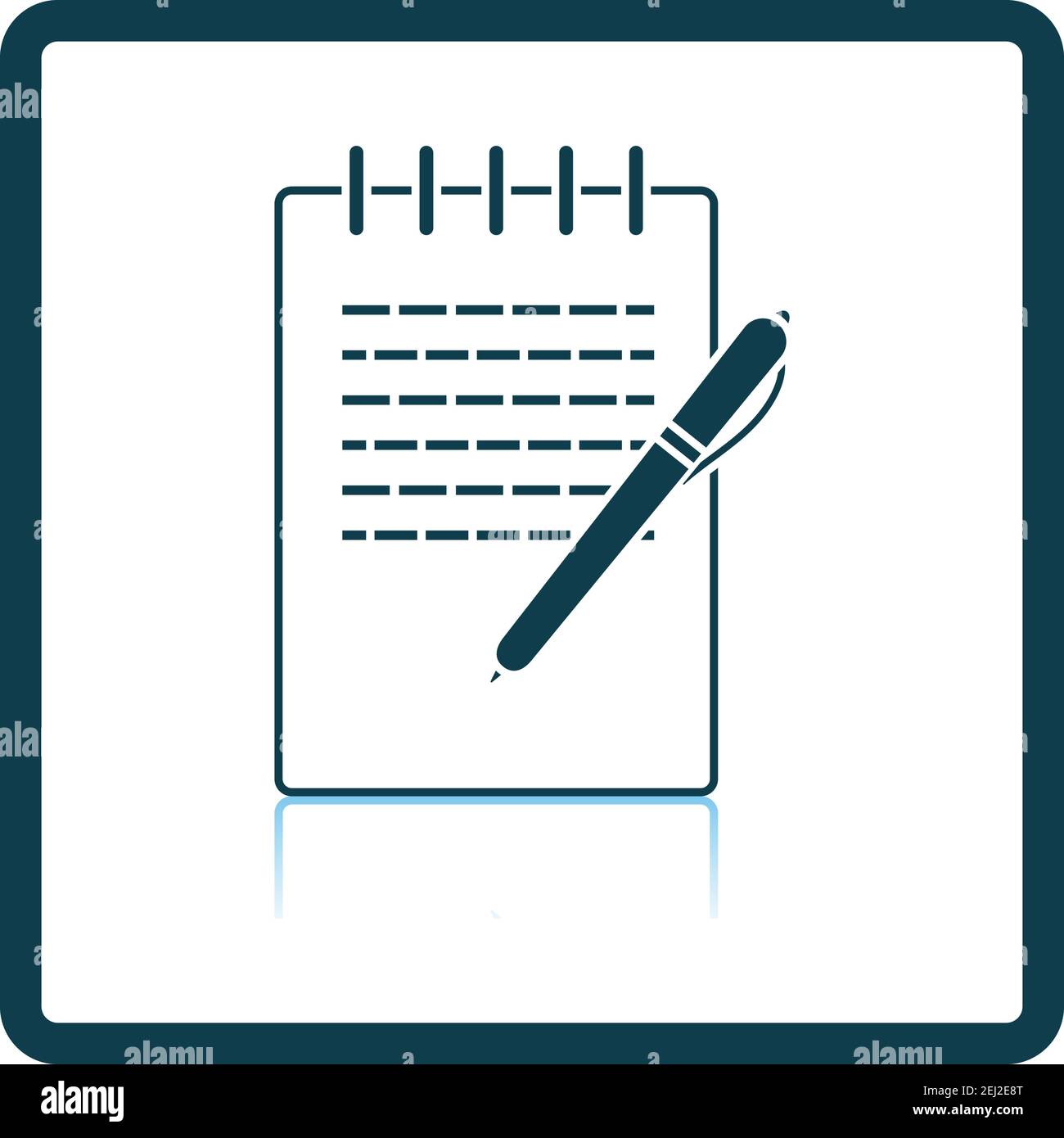 Notebook With Pen Icon. Square Shadow Reflection Design. Vector ...