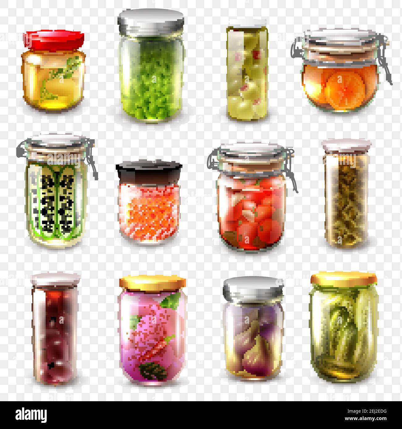 Set of canned goods including garlic, olives, tomatoes, oranges, caviar ...