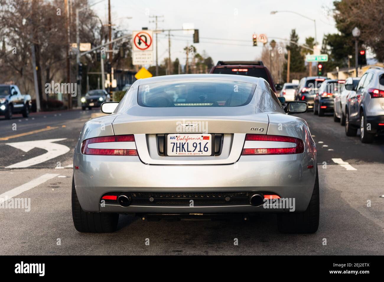 Jan 15, 2021 Concord / CA / USA - Rear view of Aston Martin DB9 waiting ...