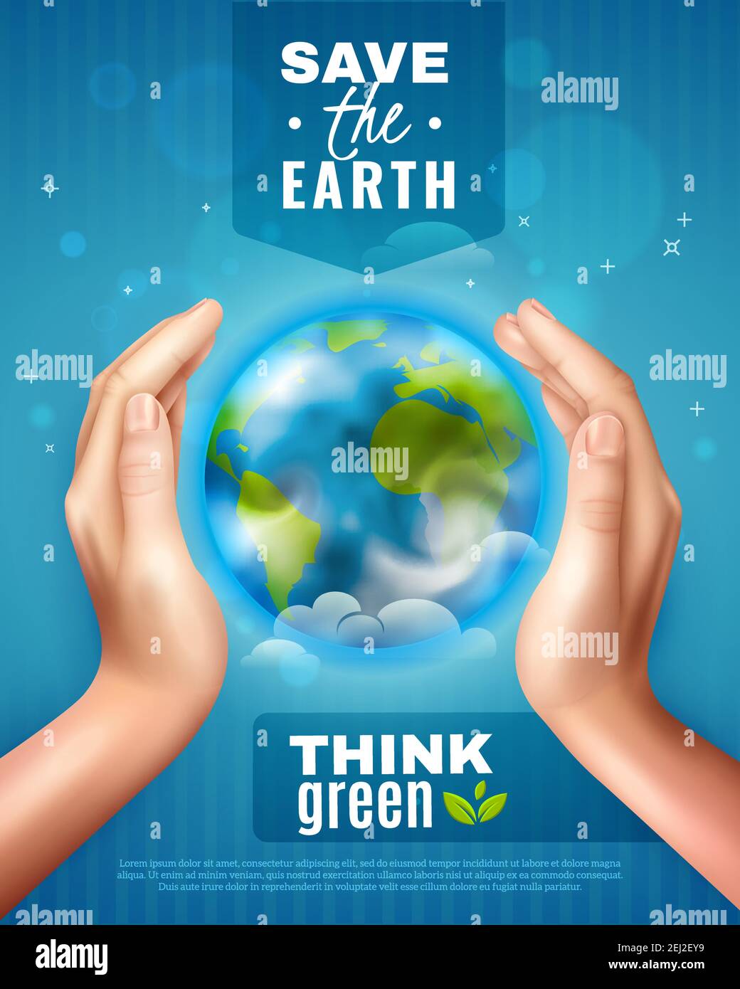 Save earth ecology poster on blue background with realistic hands ...