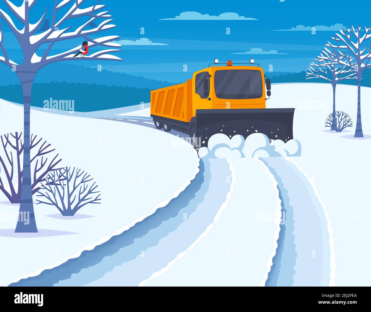 Winter snow transport with snow blower and snowmobile flat vector ...