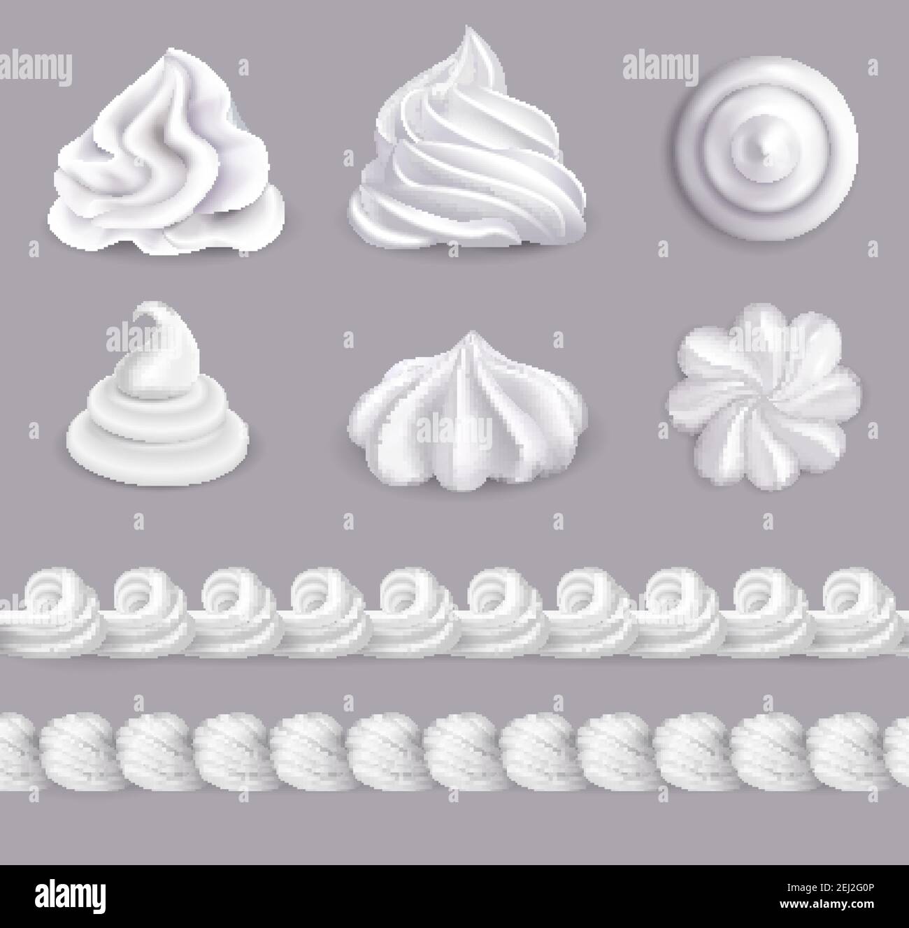 Whipped cream realistic set in different shapes isolated vector ...