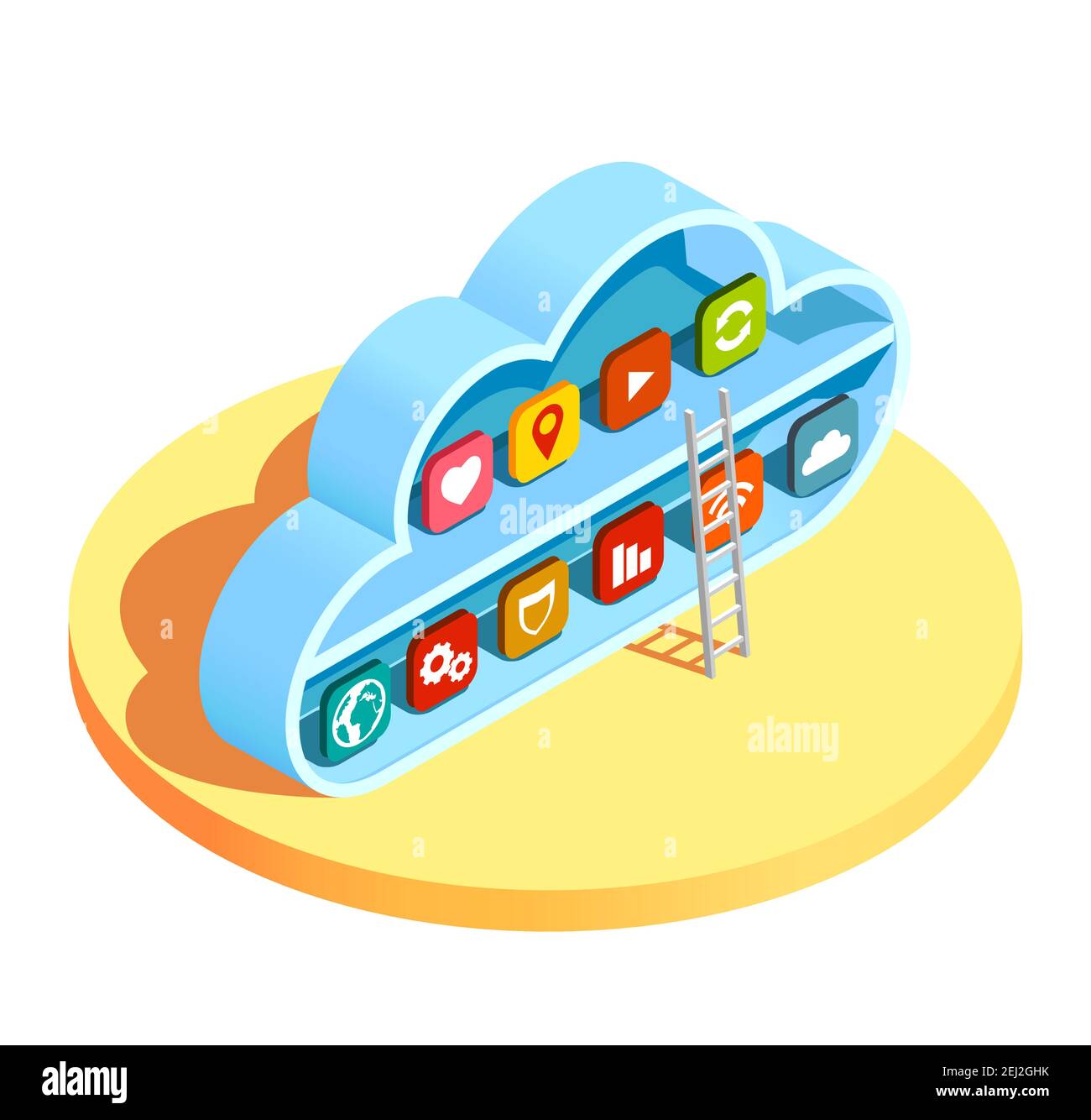 Cloud computing services resources access infrastructure isometric ...