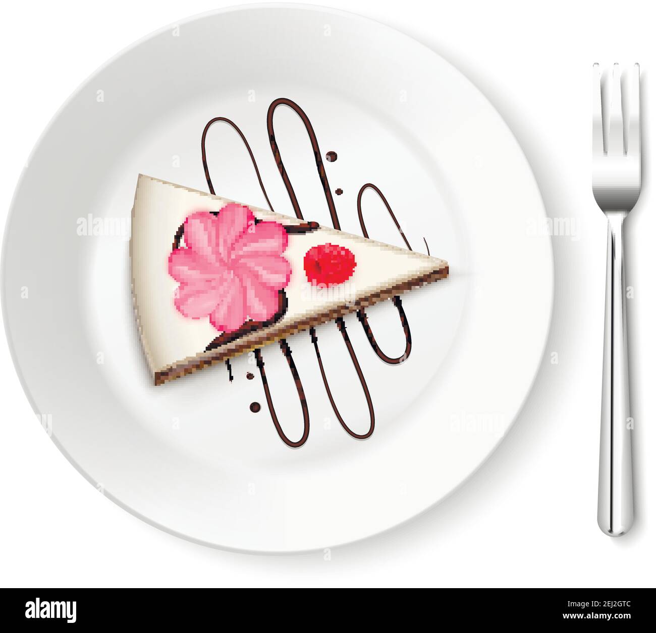 Colored piece of cake top view realistic composition with cake in plate ...