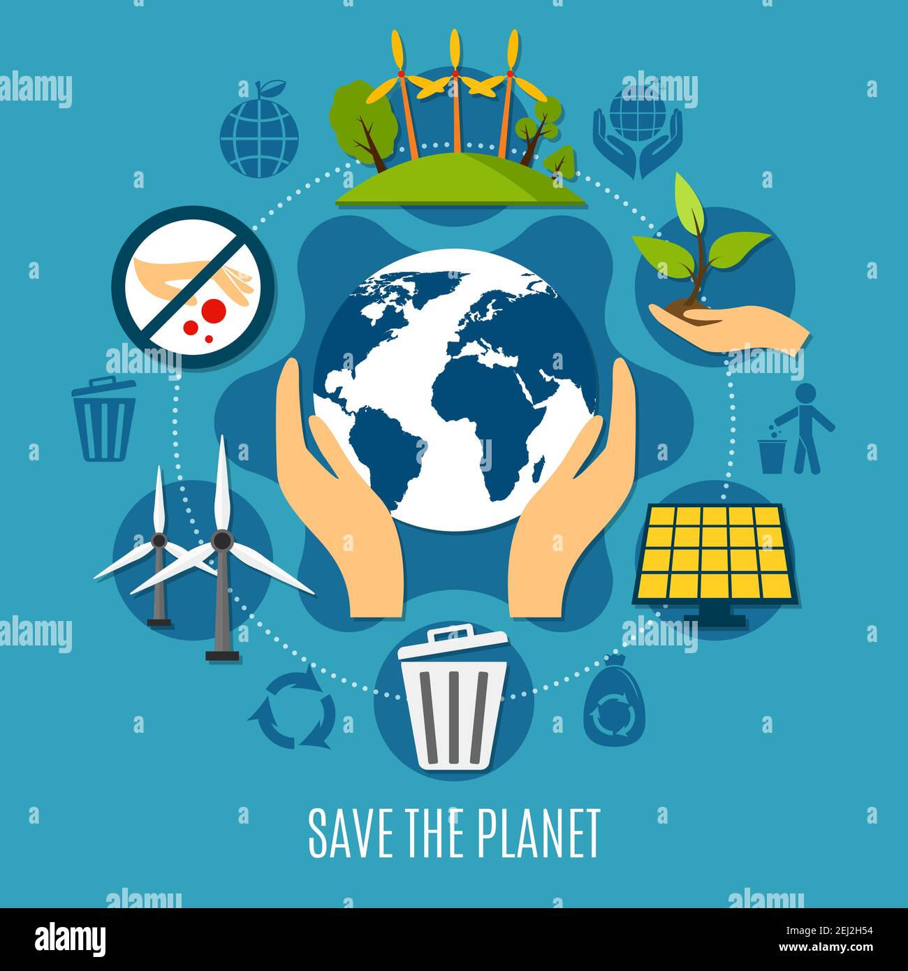 Save the planet concept with ecology and pollution symbols flat vector ...