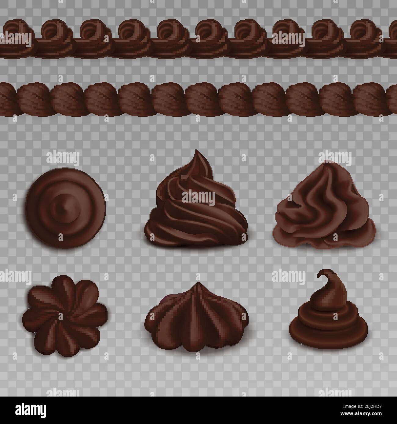 Set of colored whipped cream realistiic transparent composition with ...