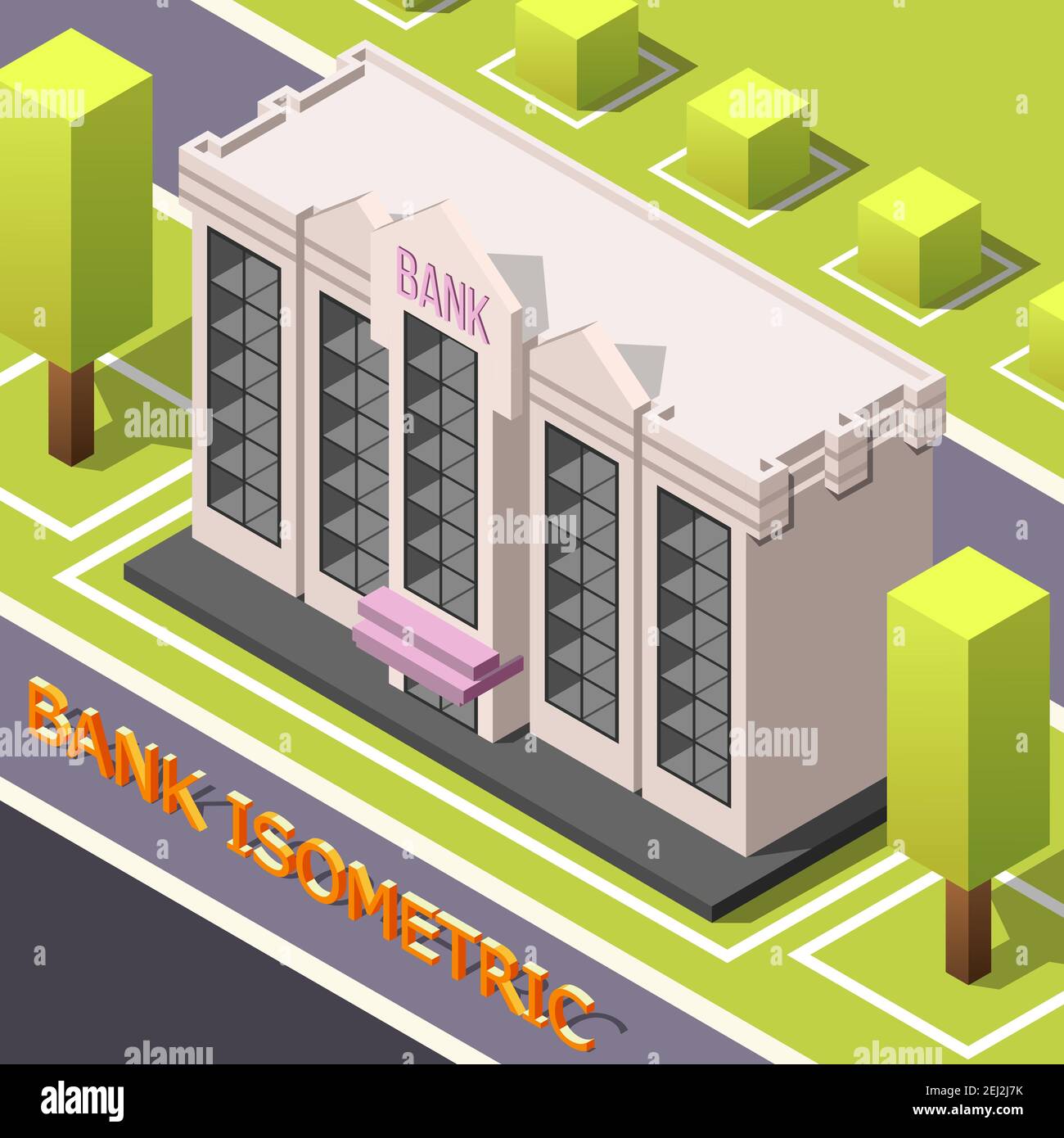 Isometric accounting background with urban street scenery cubic trees ...