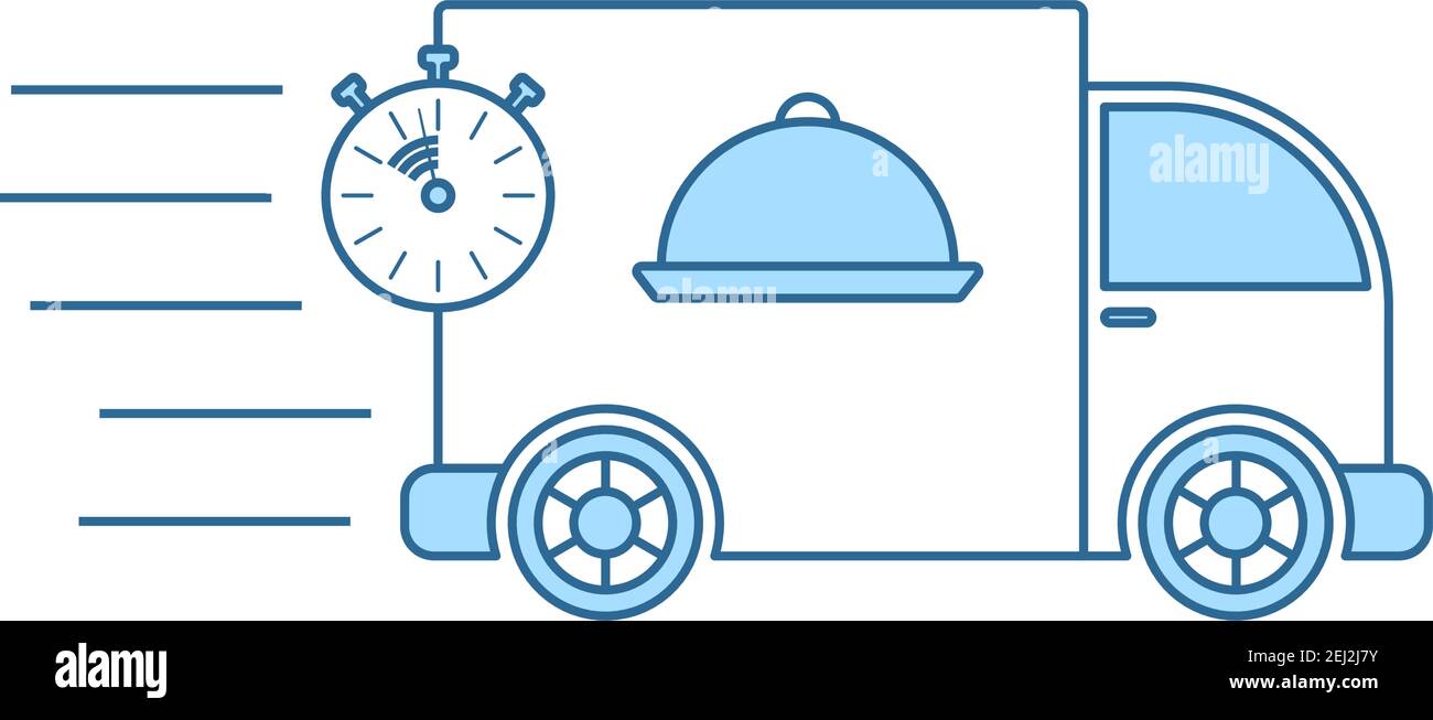 Fast Food Delivery Car Icon. Thin Line With Blue Fill Design. Vector ...