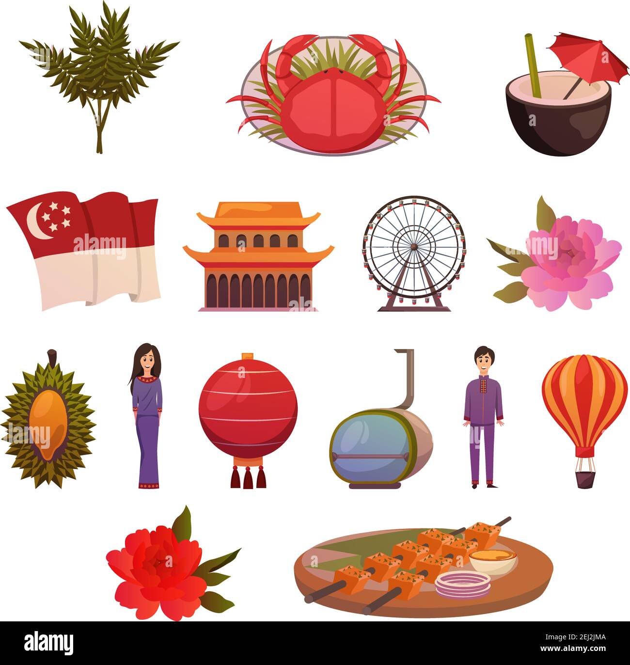 Singapore food landmarks tourist attractions orthogonal colorful icons ... Singapore food landmarks tourist attractions orthogonal colorful icons ...