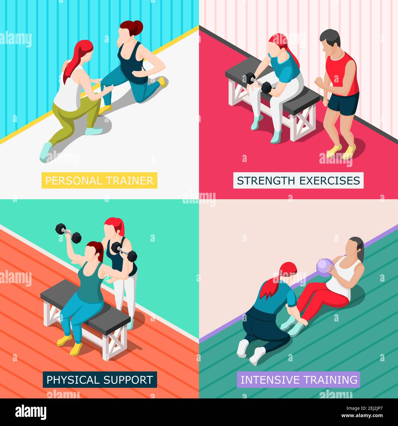 Personal sport trainers 2x2 design concept with physical support ...