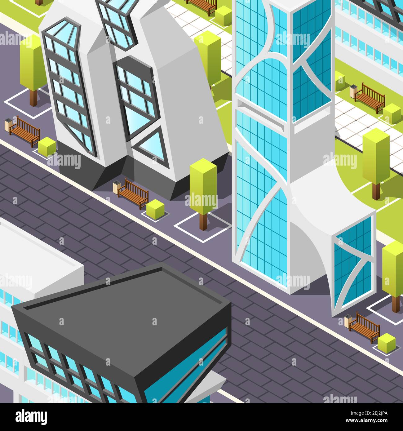 Fragment of city pedestrian zone with tile pavement and abstract ...