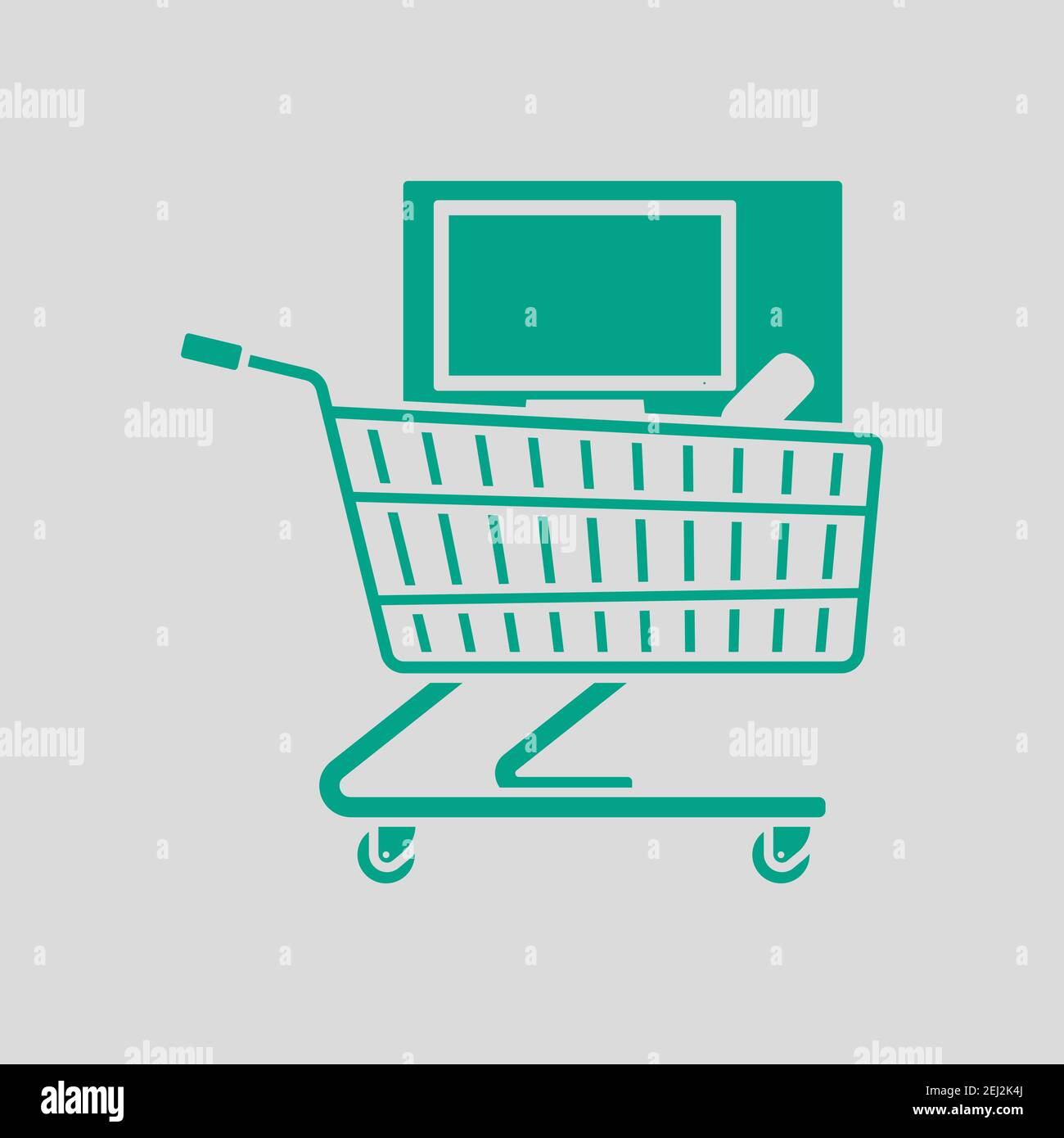 Shopping Cart With PC Icon. Green on Gray Background. Vector ...
