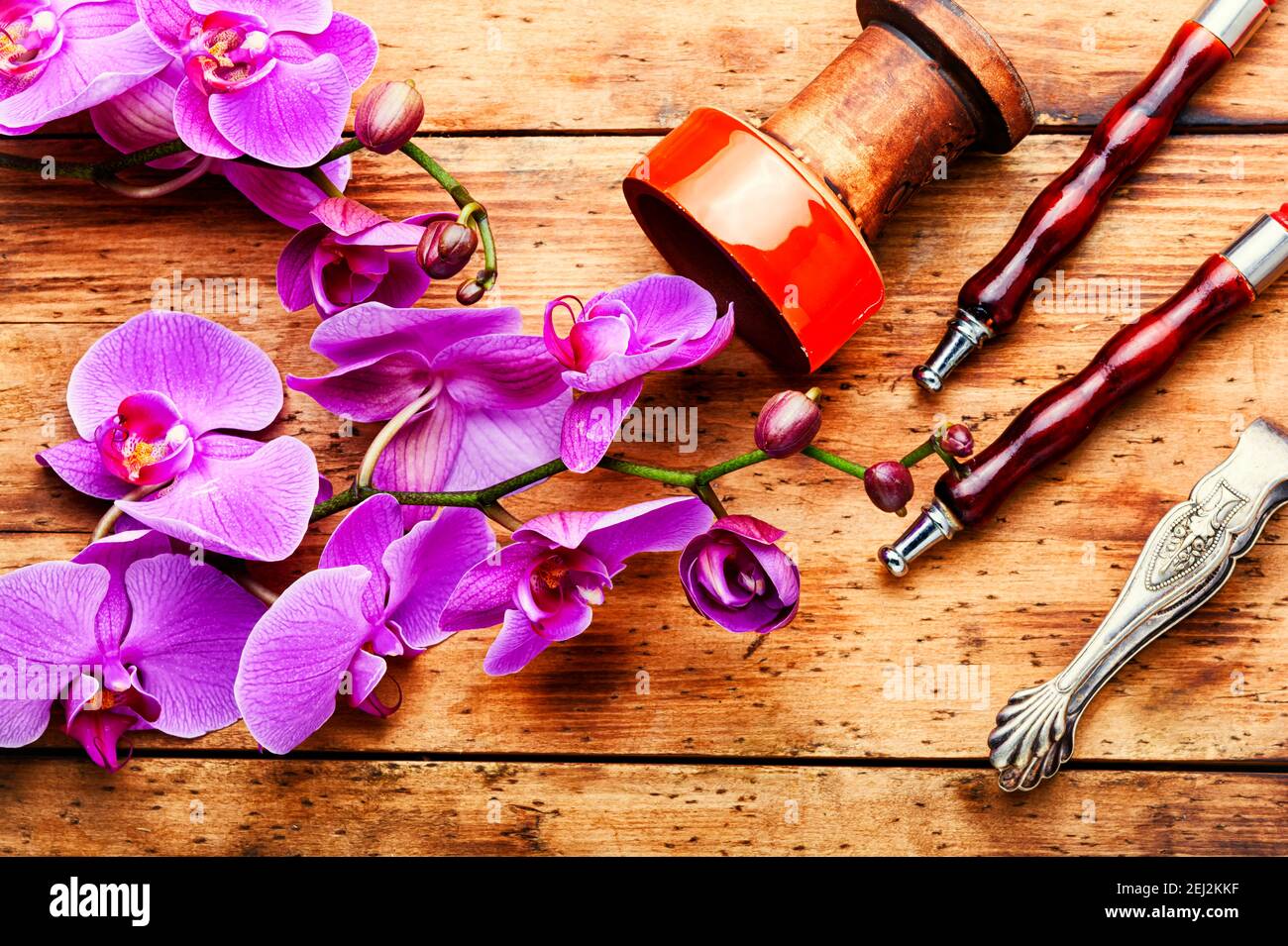 Delicious smoking shisha with hookah tobacco with orchid aroma Stock ...
