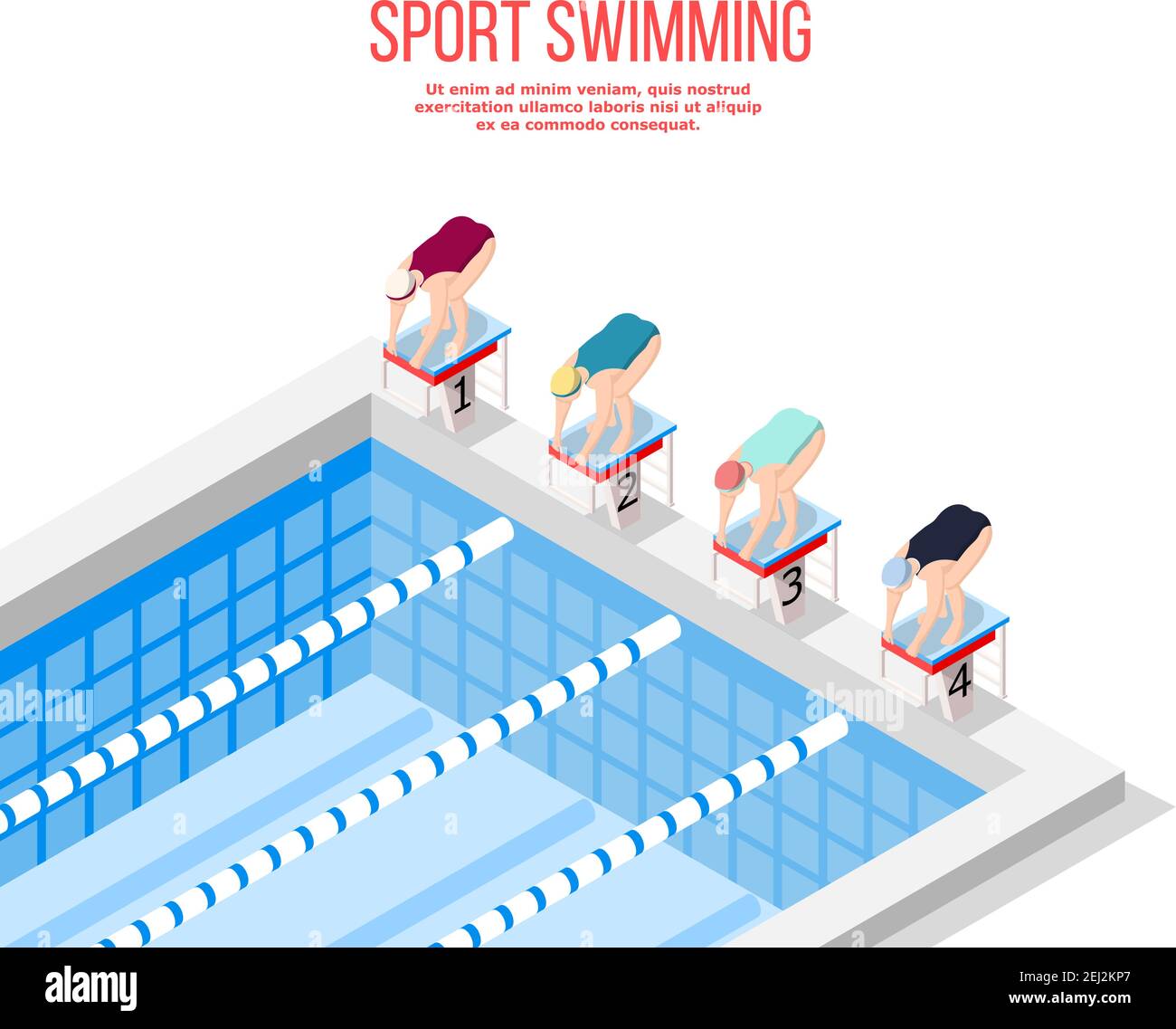 Isometric swimming pool background composition with editable text and ...