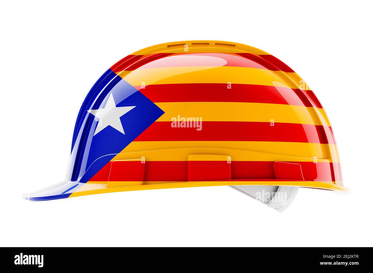 Hard hat with Catalan flag, 3D rendering isolated on white background ...
