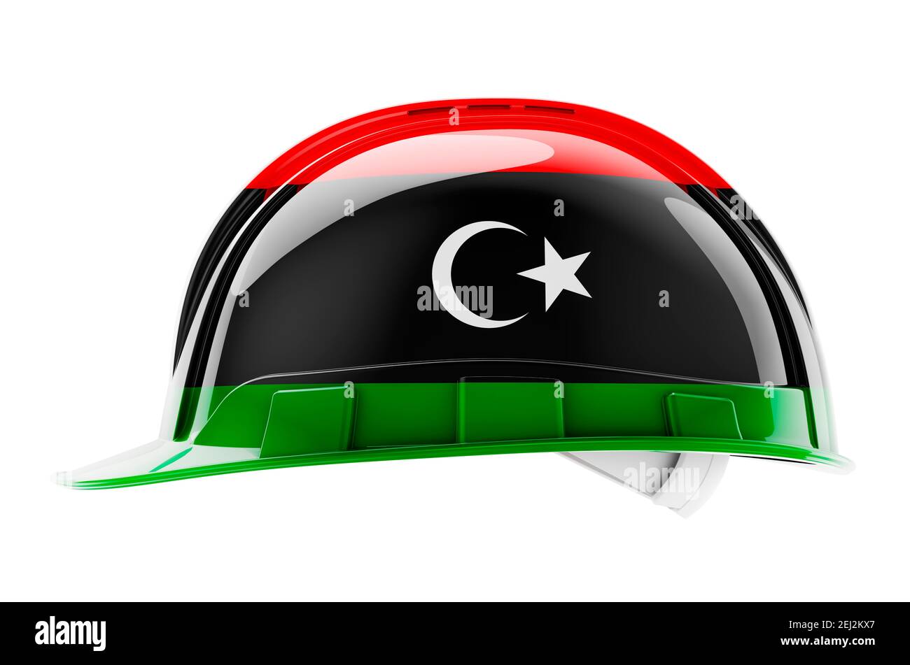 Hard hat with Libyan flag, 3D rendering isolated on white background ...
