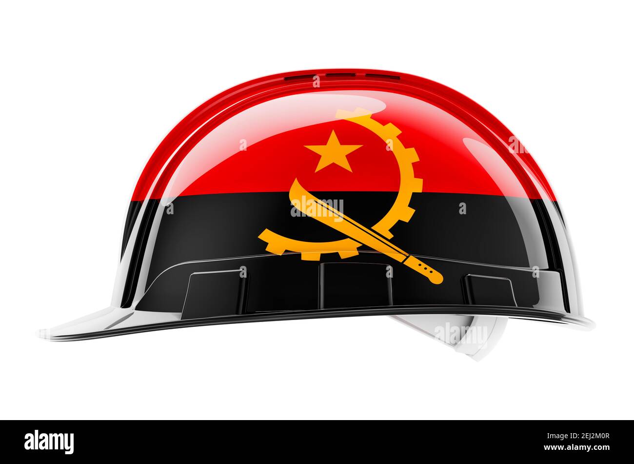 Hard hat with Angolan flag, 3D rendering isolated on white background ...