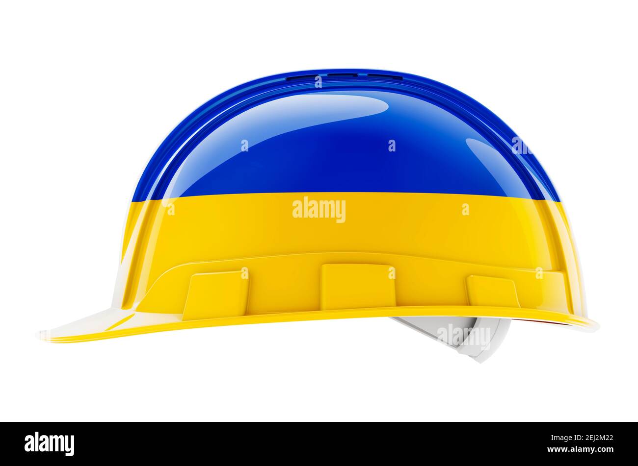 Hard hat with Ukrainian flag, 3D rendering isolated on white background ...