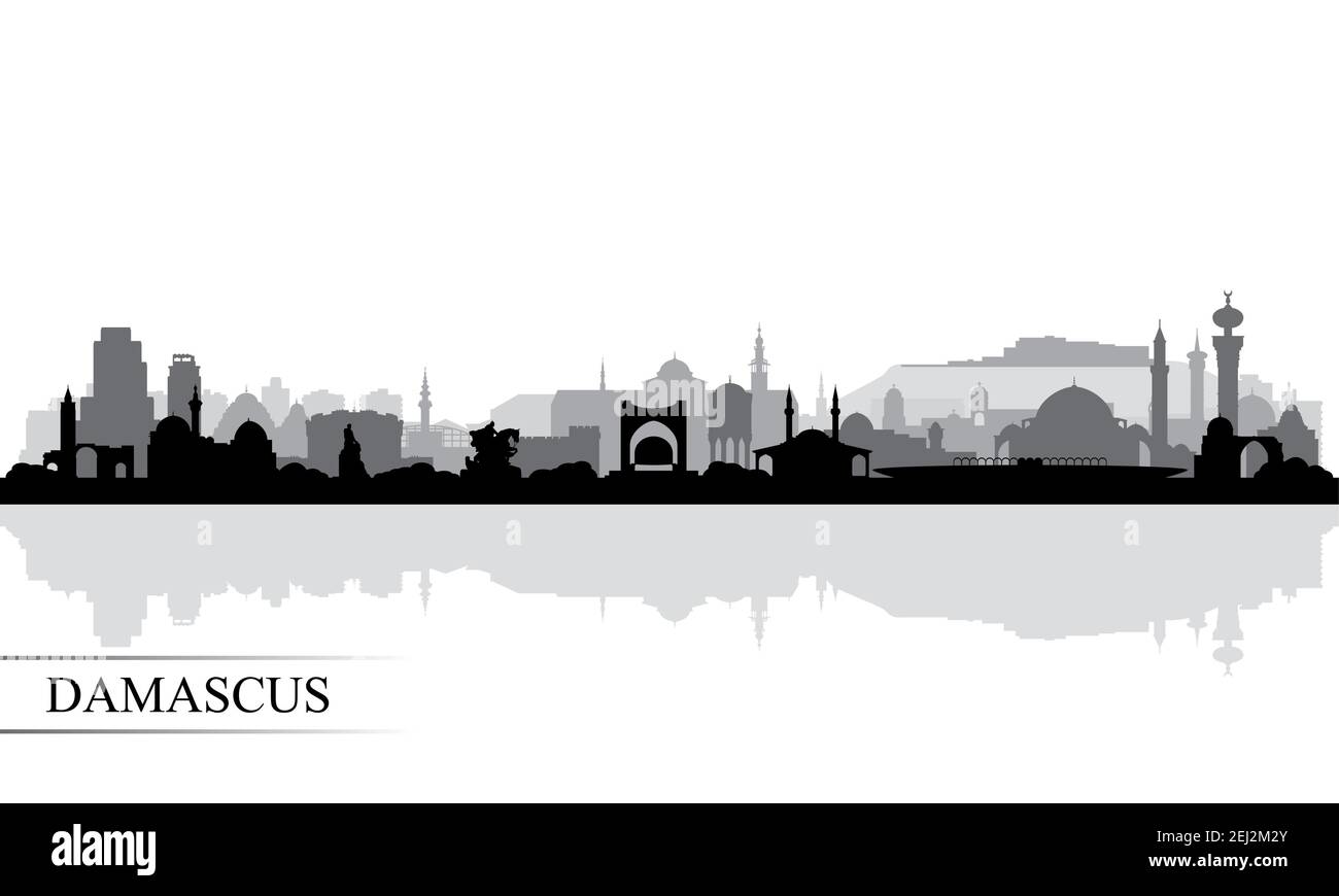 Damascus city skyline silhouette background, vector illustration Stock ...